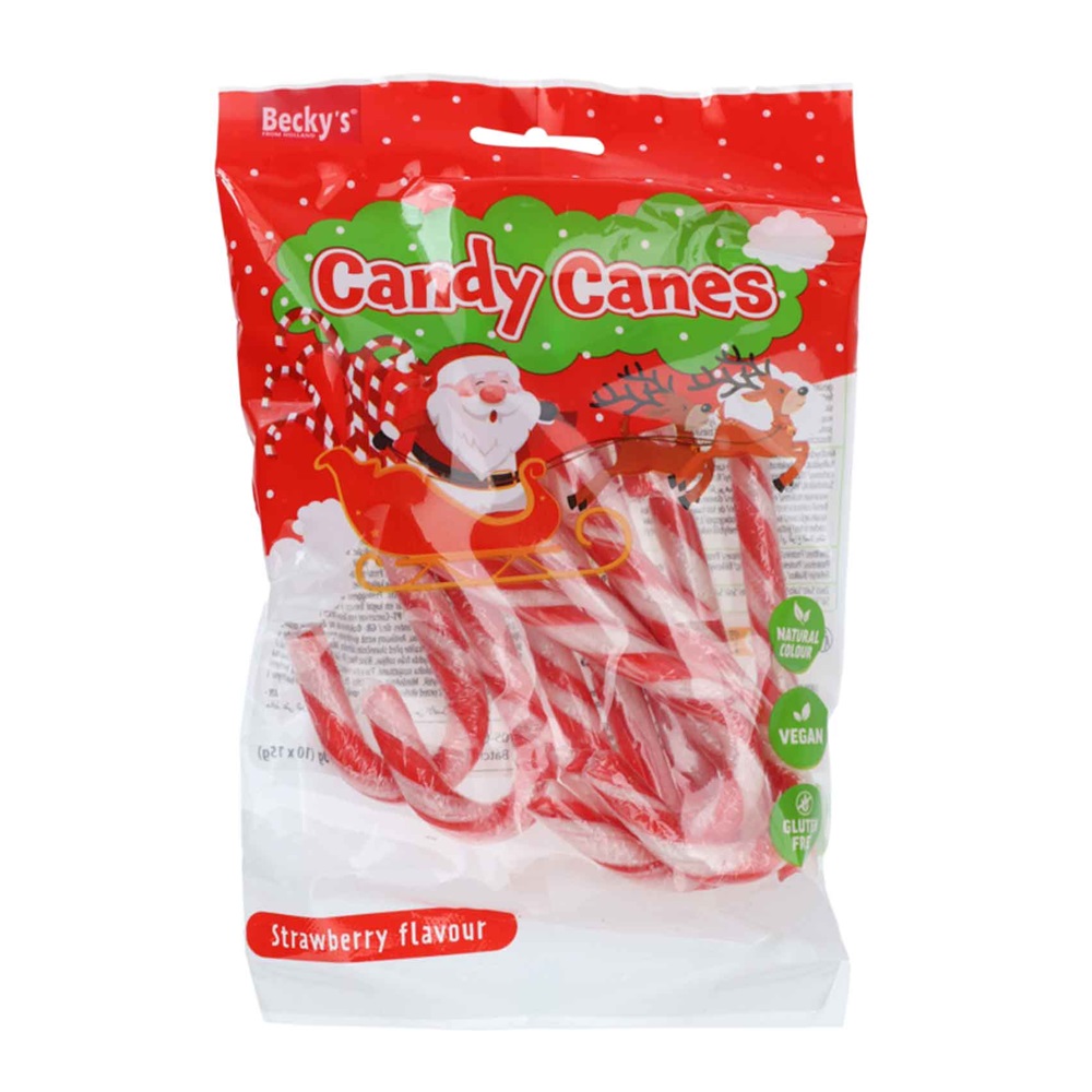 Becky’s Lízátka Candy Cane Jahoda Bezlepková 150 g | Vegan Felicity